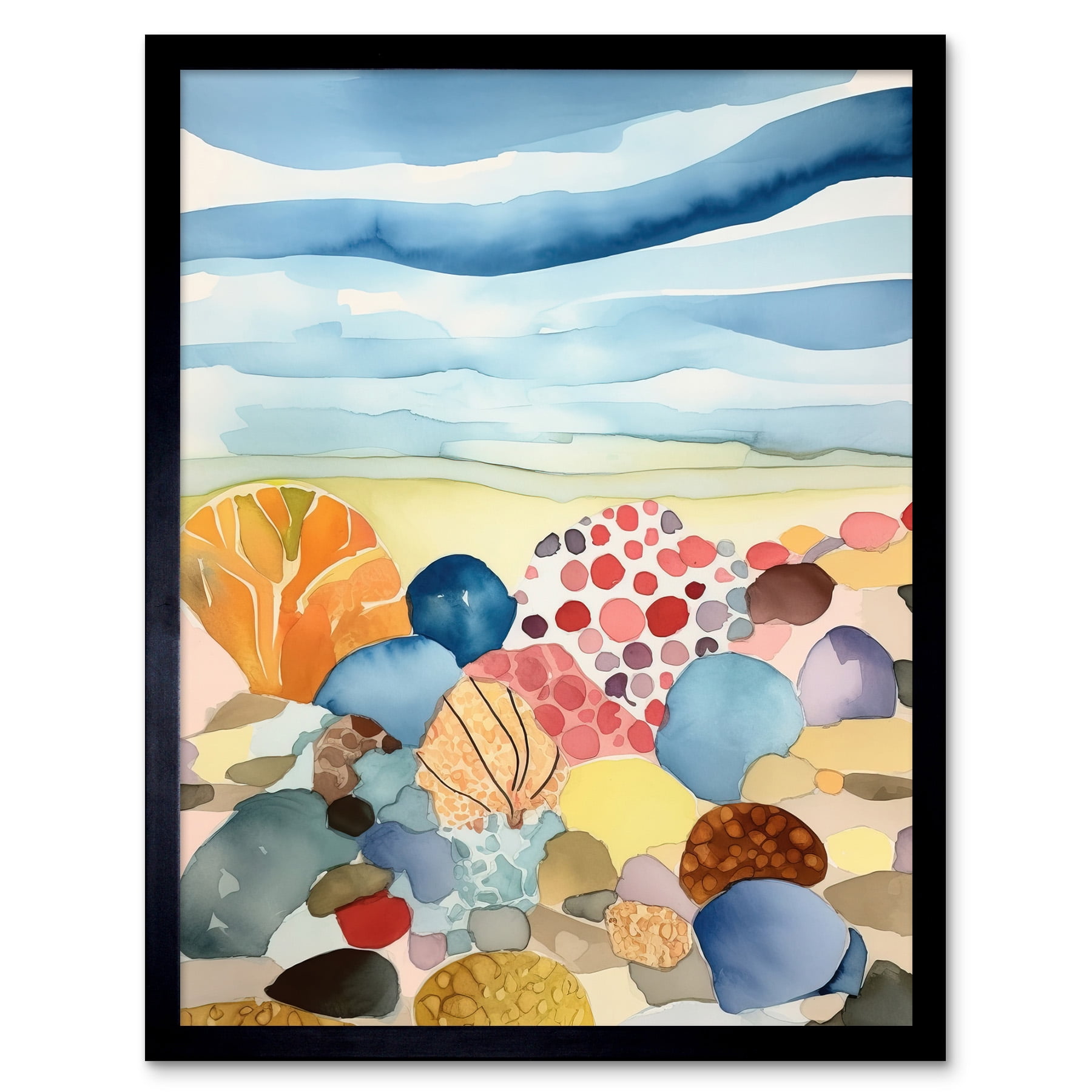 Seaside Beachcombing Colourful Seashells And Beach Pebbles Watercolour ...