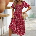 Womens Square Neckline Cinched Waist Tiered Flutter Sleeve Floral Print ...