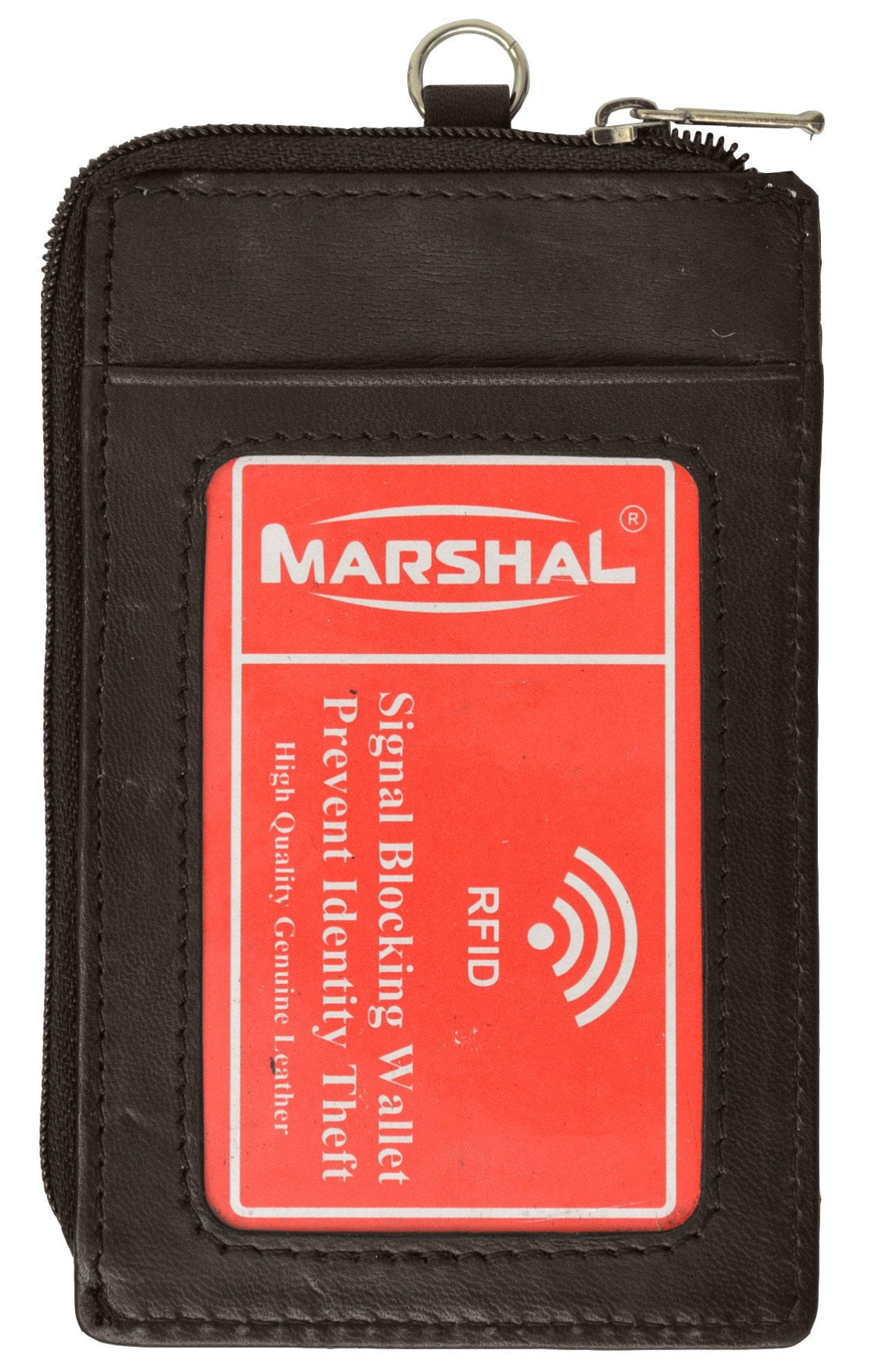 RFID Blocking Premium Genuine Leather Credit Card Holder Zipper ID Neck ...