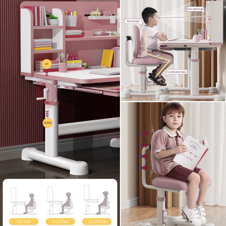 Study Table For Kids 6-12 Kids Desk And Chair Set With Storage ...