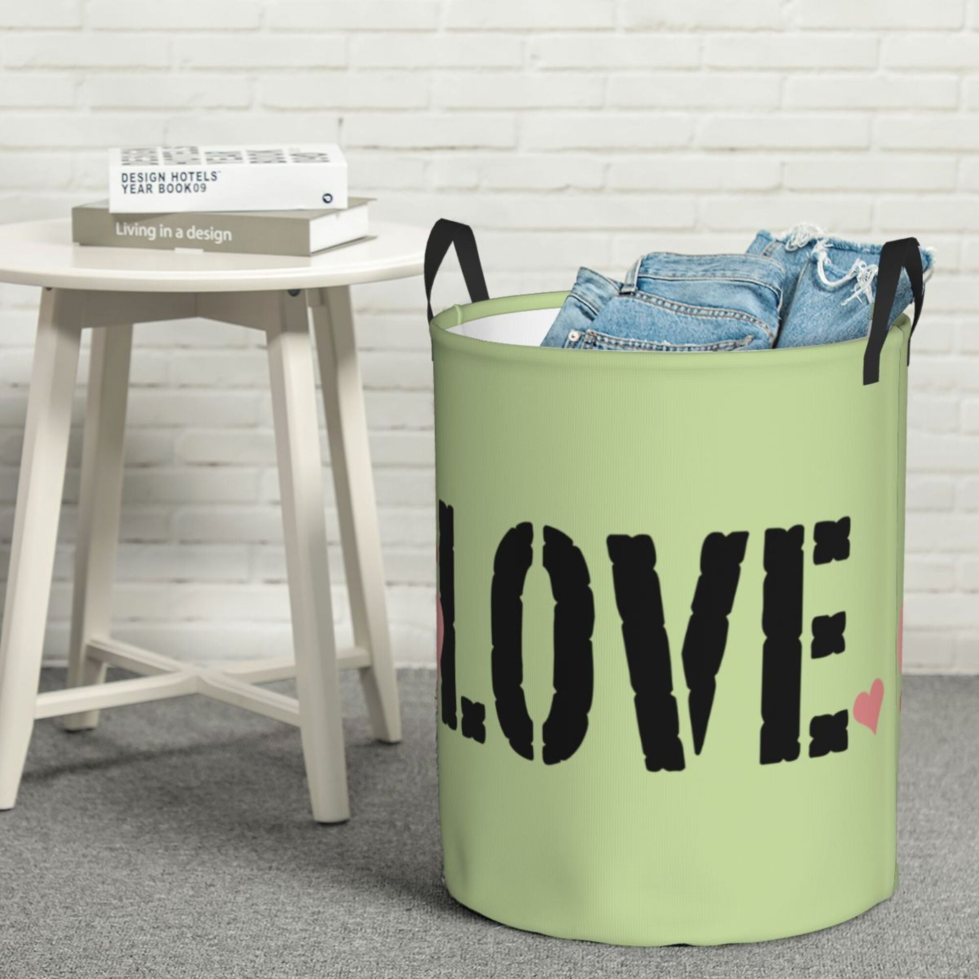 Yfyang Waterproof Laundry Hamper  Green Romantic Love Laundry Basket Oxford Fabric With Handle Foldable  M M