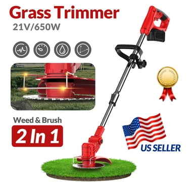 24V 650W Electric Lawn Mover, Cordless Grass Trimmer with 2 Batteries ...