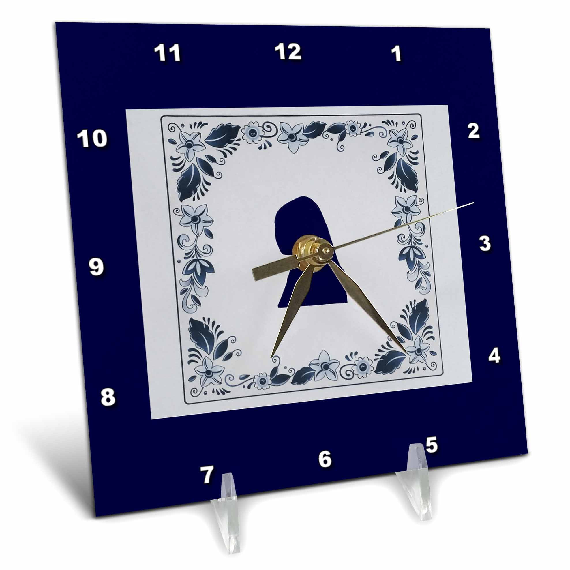 Delft blue tile girl with a pearl earring 6x6 Desk Clock dc-282736-1 ...