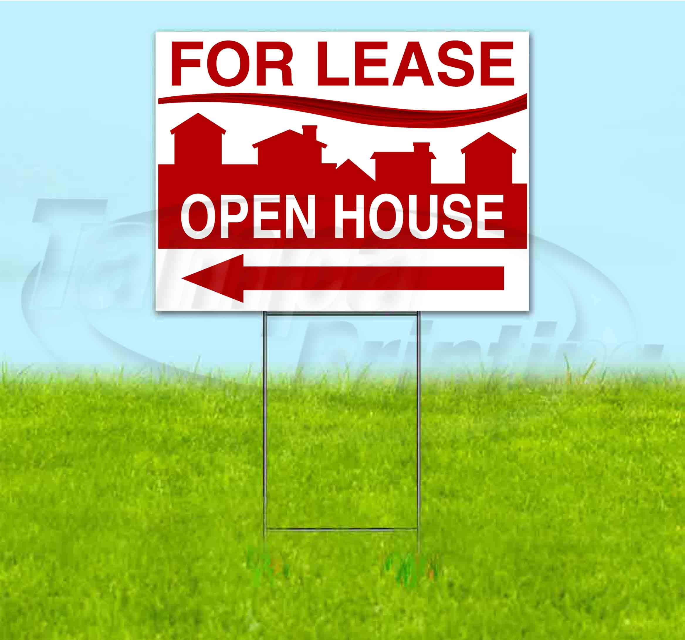 For Lease Open House Left (18" x 24") Yard Sign, Includes Metal Step ...