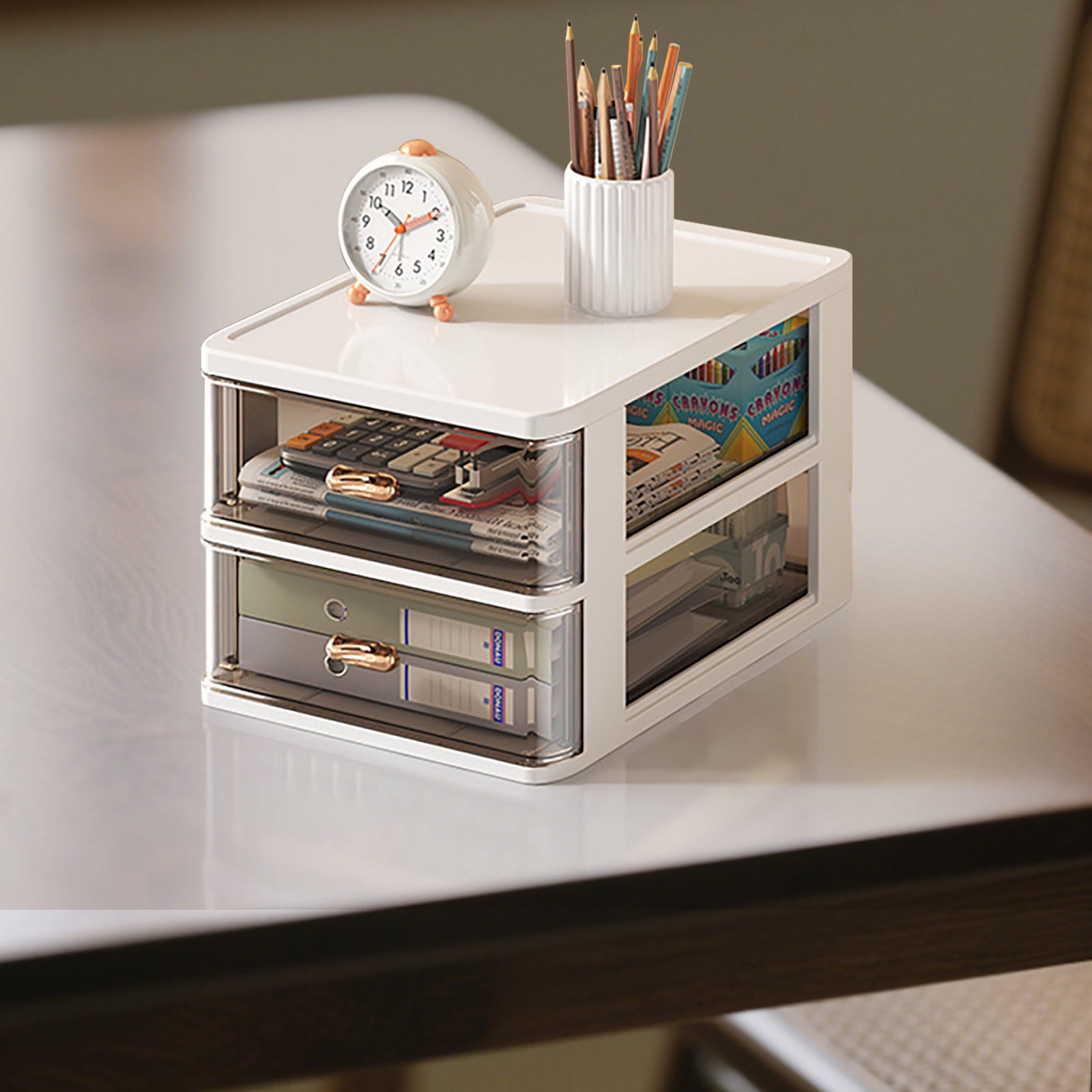 Compact Two Tier Desktop Organizer With Storage Drawers For Supplies ...
