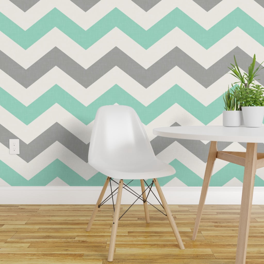 Mint Green Grey Chevron Wallpaper