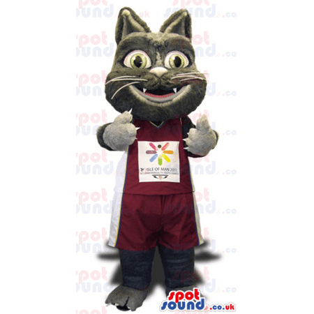 Grey Cat Plush SPOTSOUND Mascot Wearing Sports Garments With A Logo ...