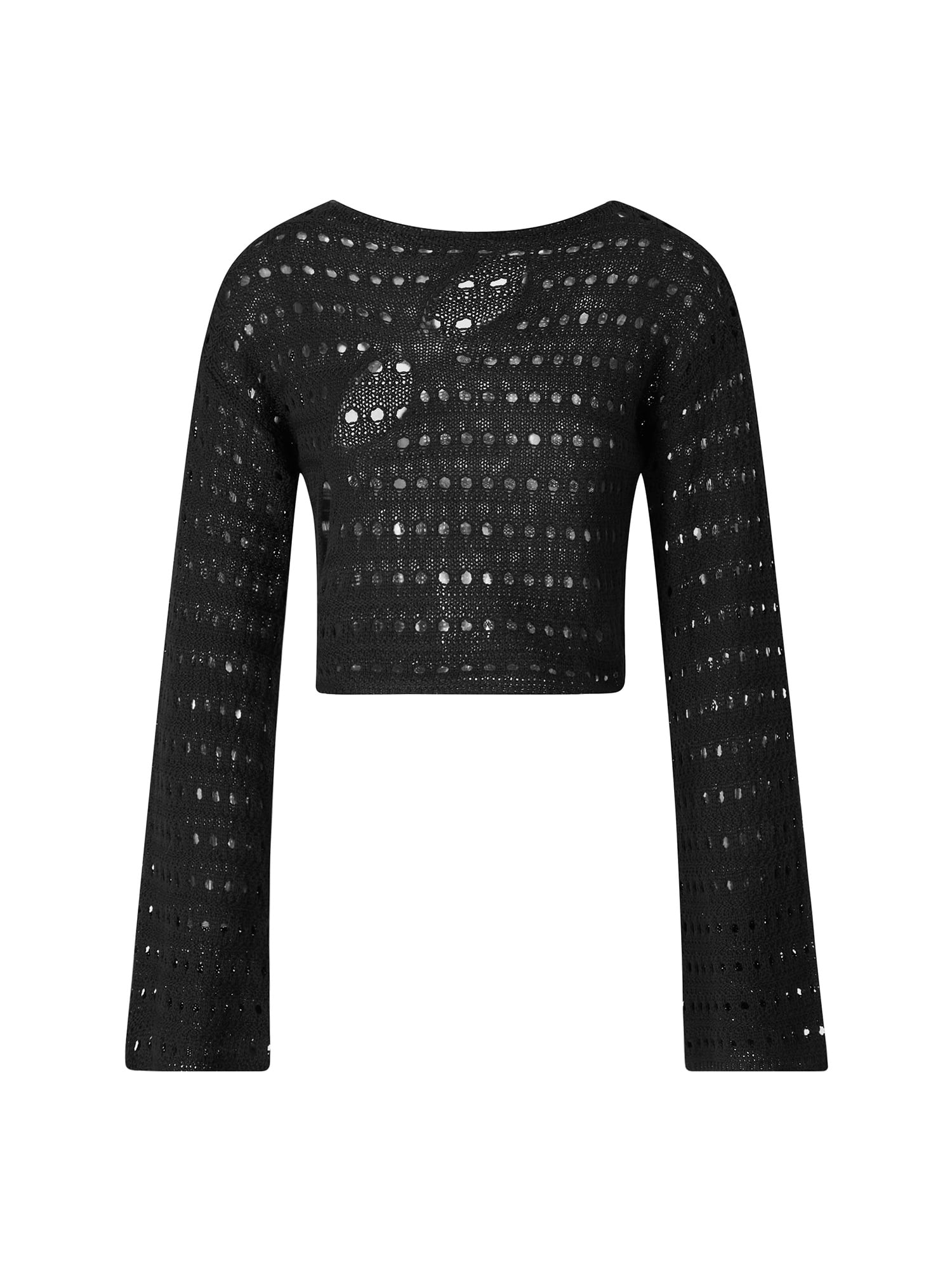 SAYOO Mujeres Sexy Crochet Hollow Out Crop Top Manga larga See Through Fishnet Cover Up Summer ...