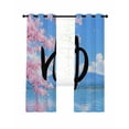 Bold Ink Script Blackout Curtains 2 Panels, Japandi Blue Sky Mount Fuji ...