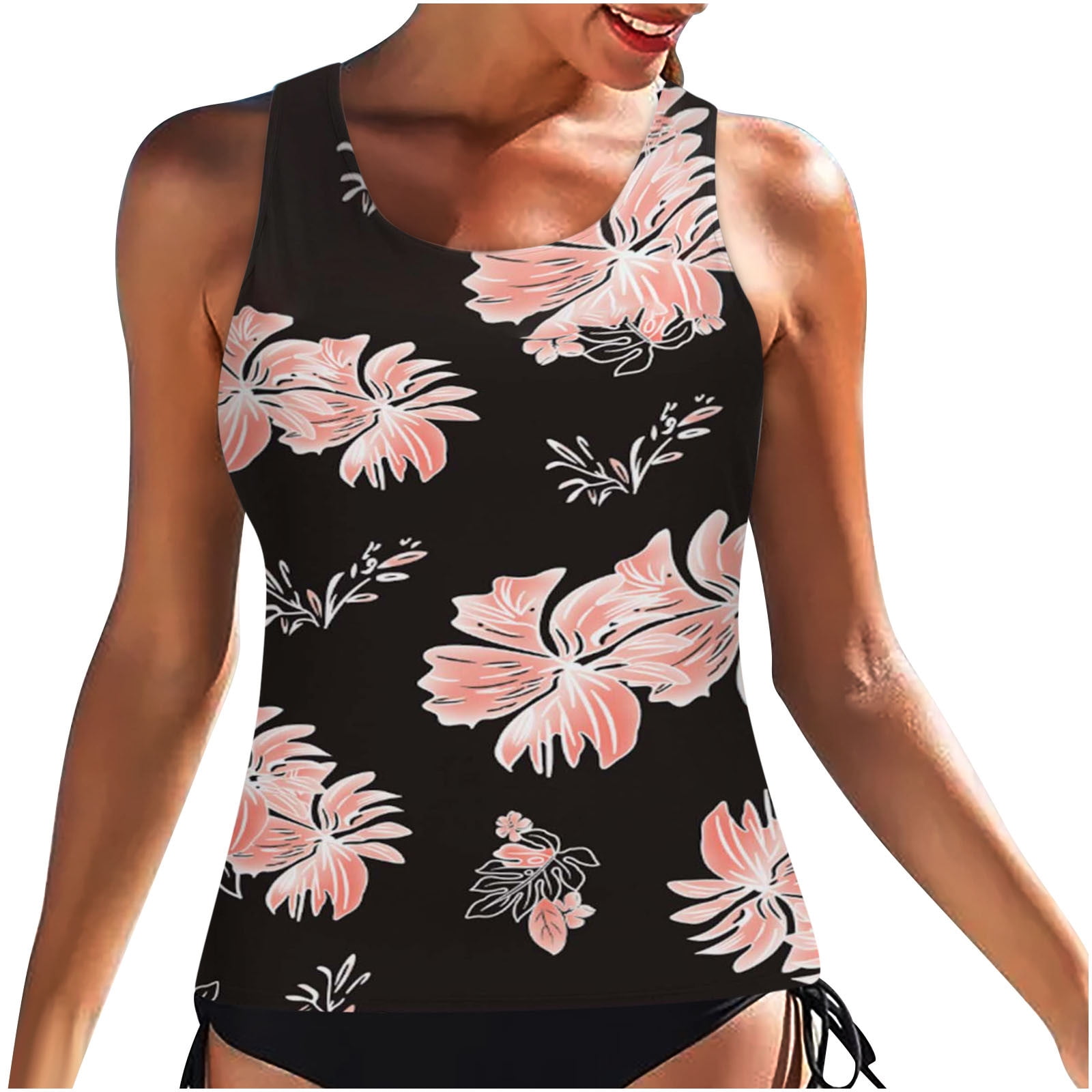 Modest Tankini Tops for Women Swimwear Top Only Halter Crewneck Graphic ...
