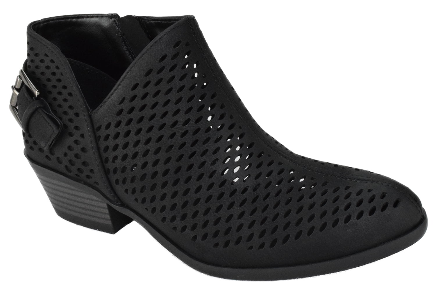 Soda Women Small Short Heel Ankle Boots Side Zipper Buckled Booties ...