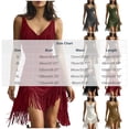 aohooy Womens Suede Dresses Vintage Western V Neck Sleeveless Tassels ...