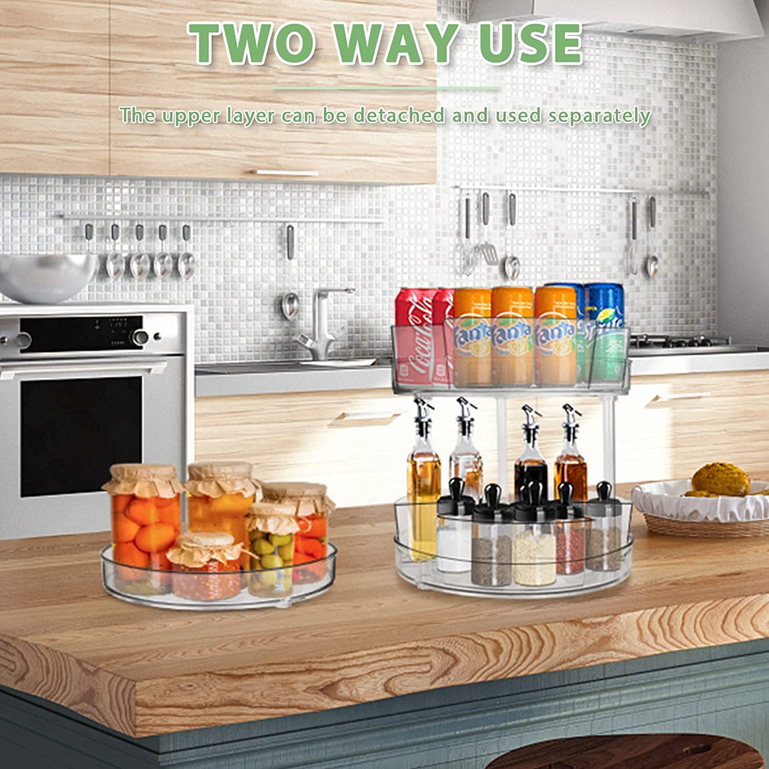 Buy Lazy Susan 2-Tier Turntable Organizer Rotating Cabinet Organizer ...