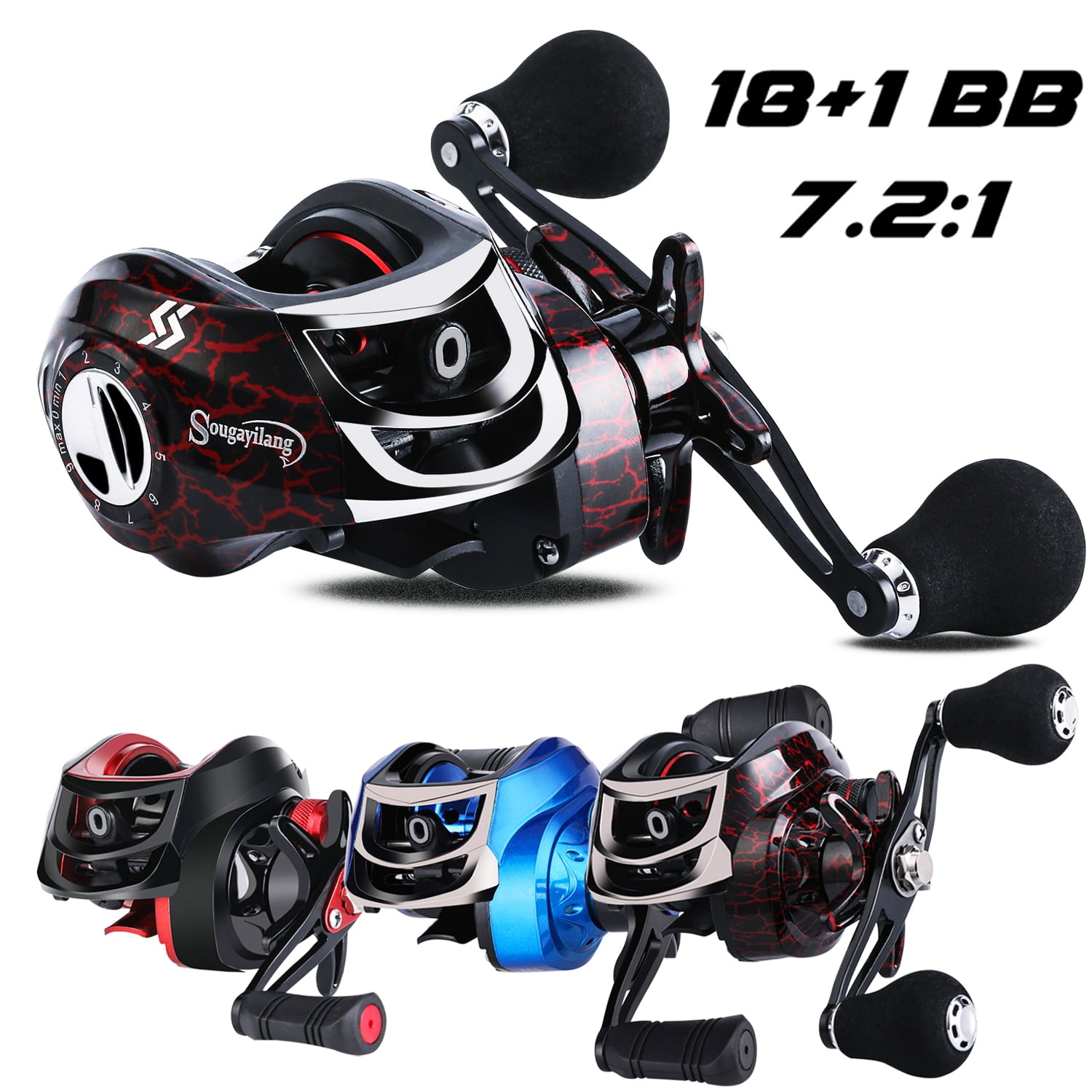 Sougayilang 18+1BB Baitcasting Fishing Reel 7.2:1 High Speed Gear Ratio Smooth Fishing Reels ...