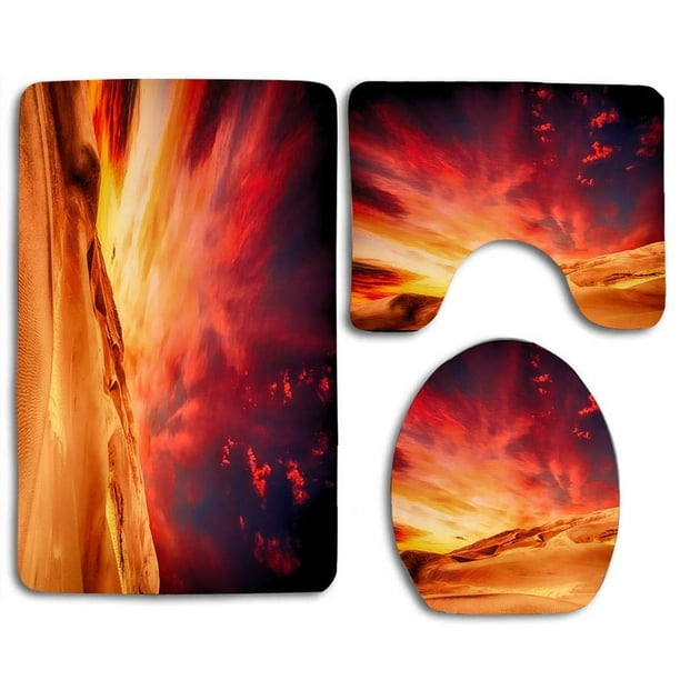 EREHome Desert Sand Sunset 3 Piece Bathroom Rugs Set Bath Rug Contour ...