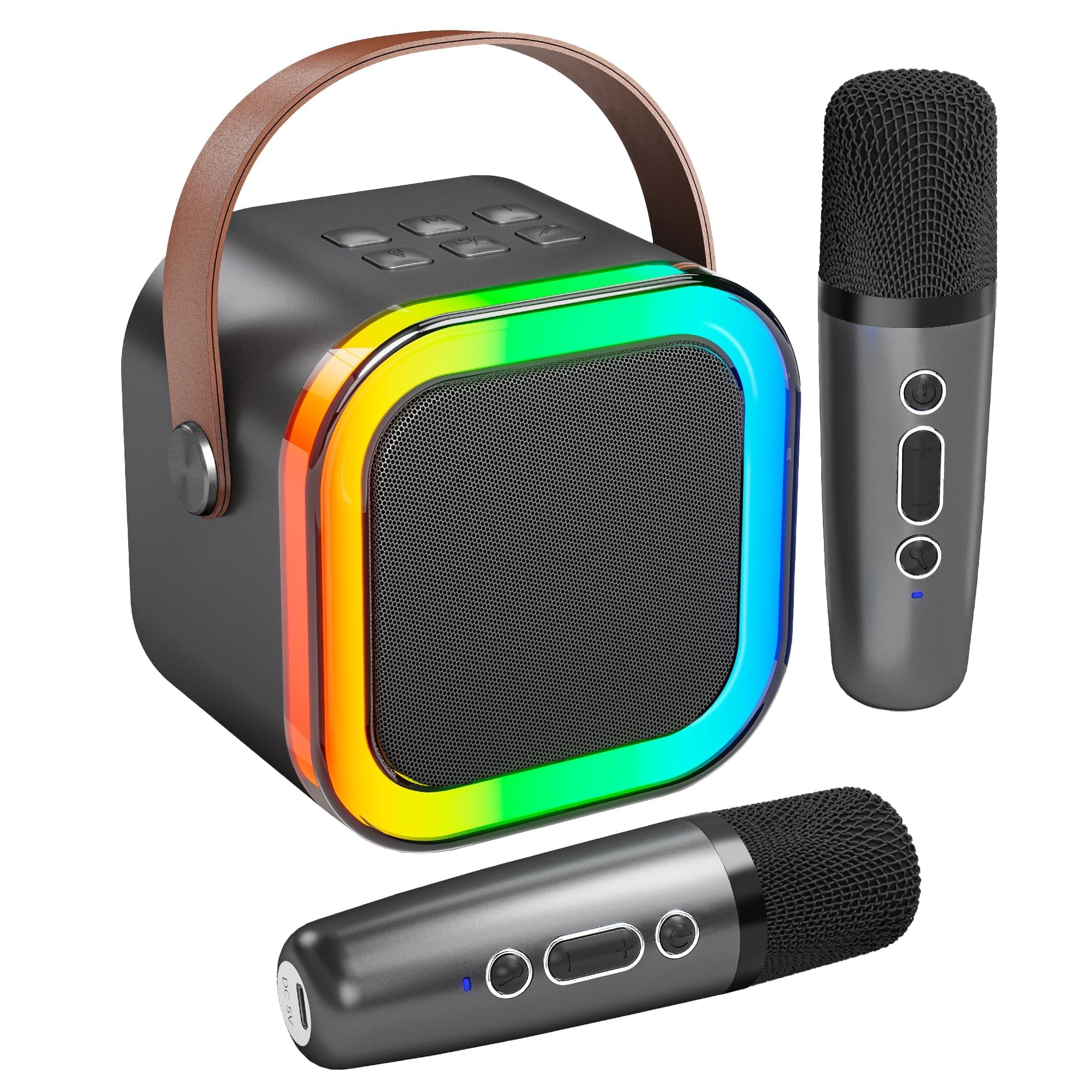 Máquina de karaoke Peski portátil Bluetooth con 2 micrófonos Space Grey ...