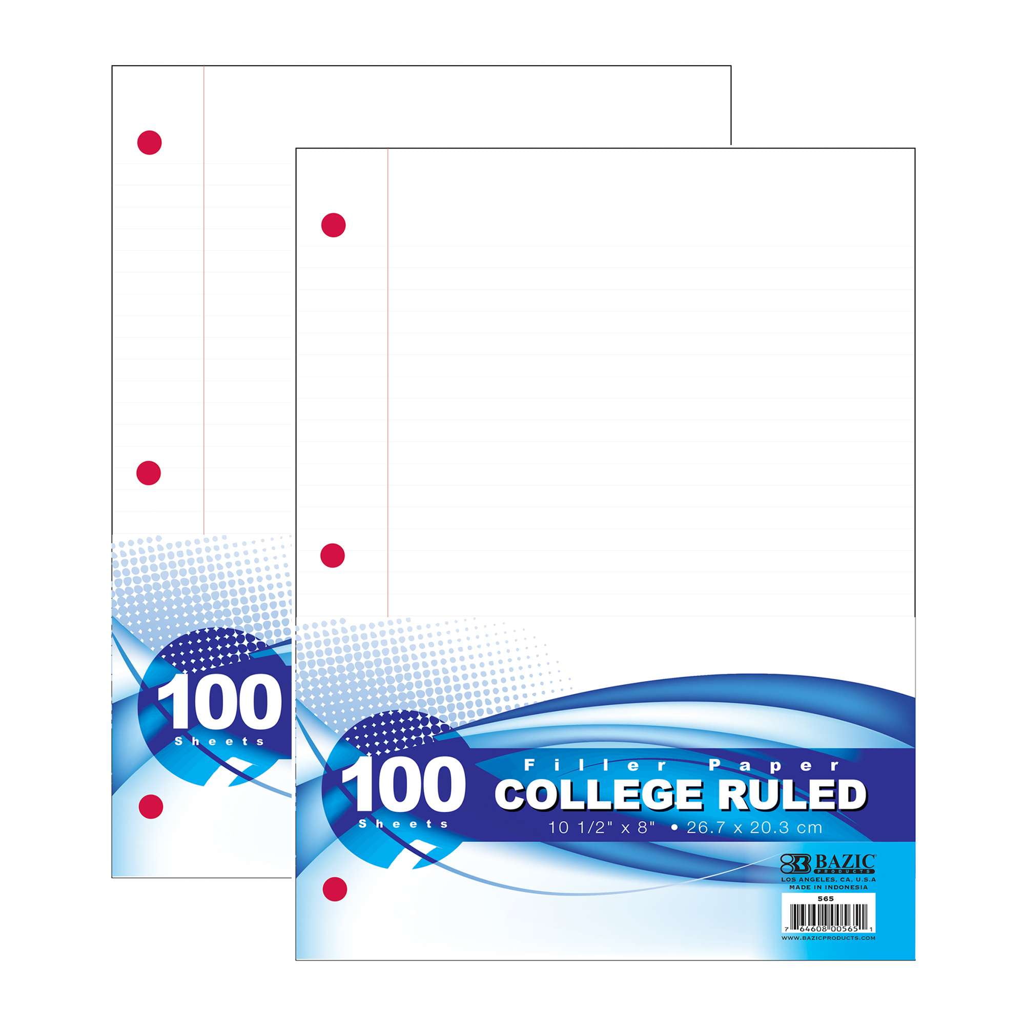BAZIC Filler Paper Loose Leaf 100 Sheet, College Ruled 3 Hole Punched ...