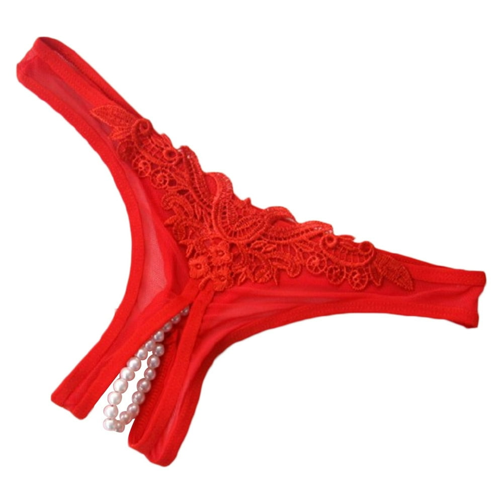 Viugreum Women S Sexy Open Crotch Thong T Panties Imitation Pearl