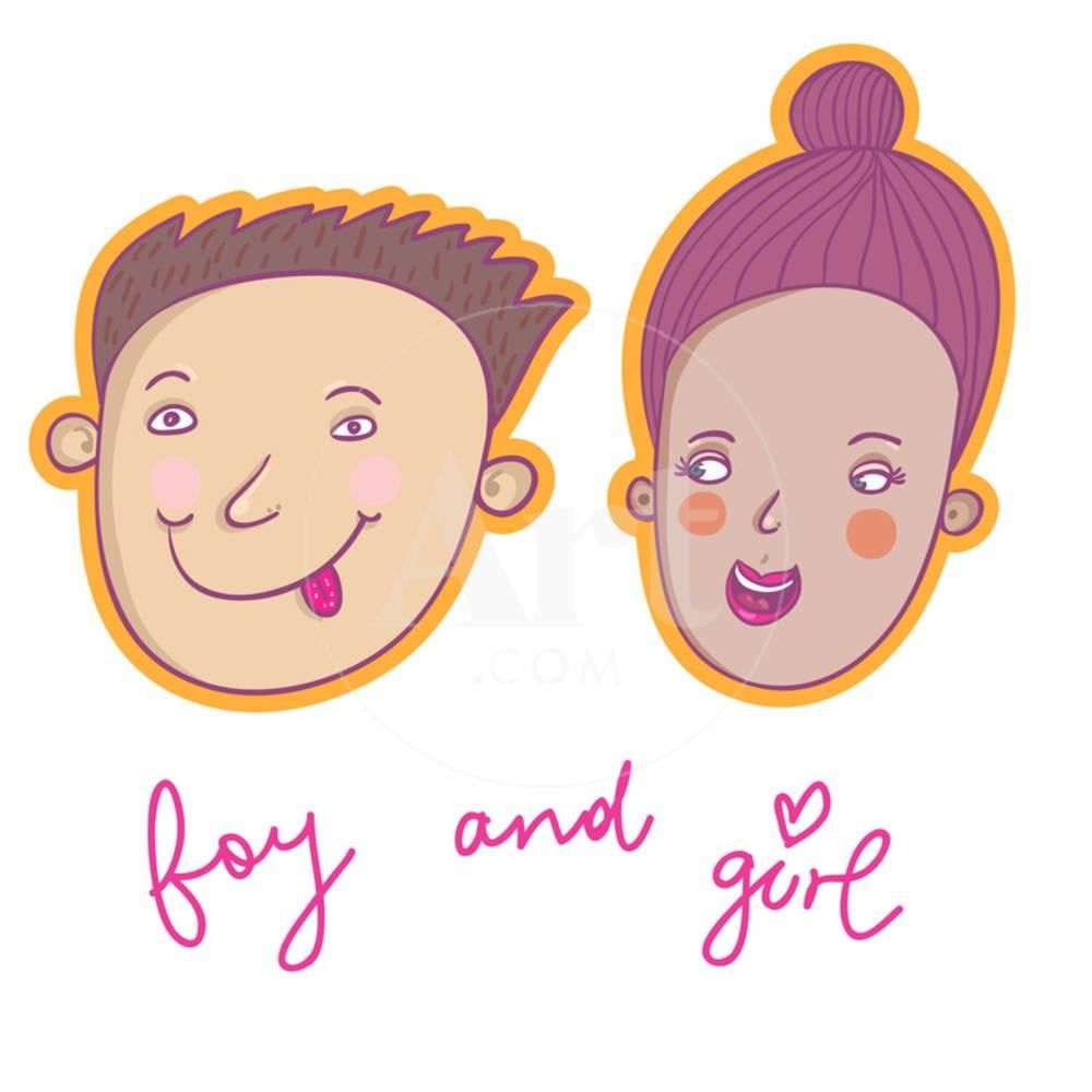 Cute Cartoon Smiling Boy and Girl, Unframed Art Print Wall Art by ...
