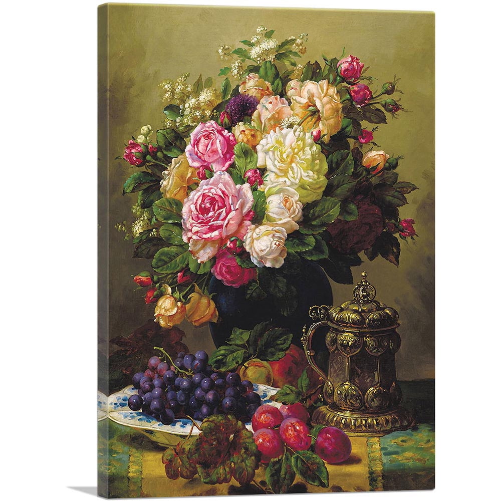 ARTCANVAS Still Life With Roses And Plums Canvas Art Print by Jean ...
