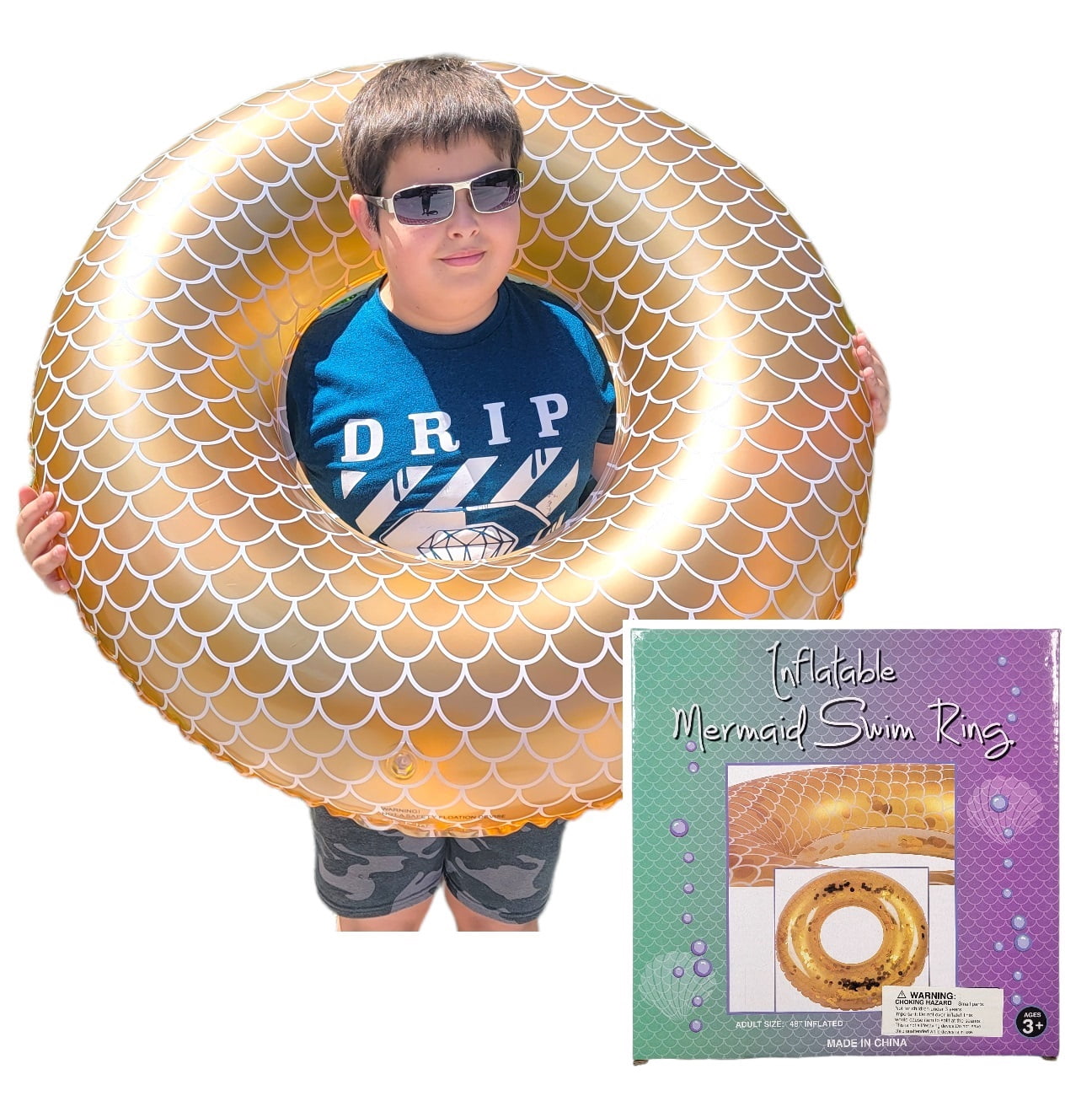 Large Gold Metallic Mermaid Swim Inflatable Ring (Adult Size) 1 Pack ...