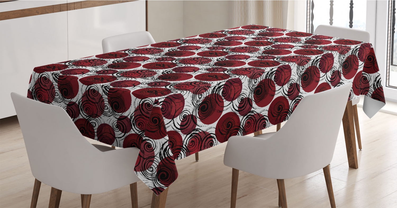 Abstract Tablecloth, Swirling Paintbrush Streaks on Circular Motifs ...