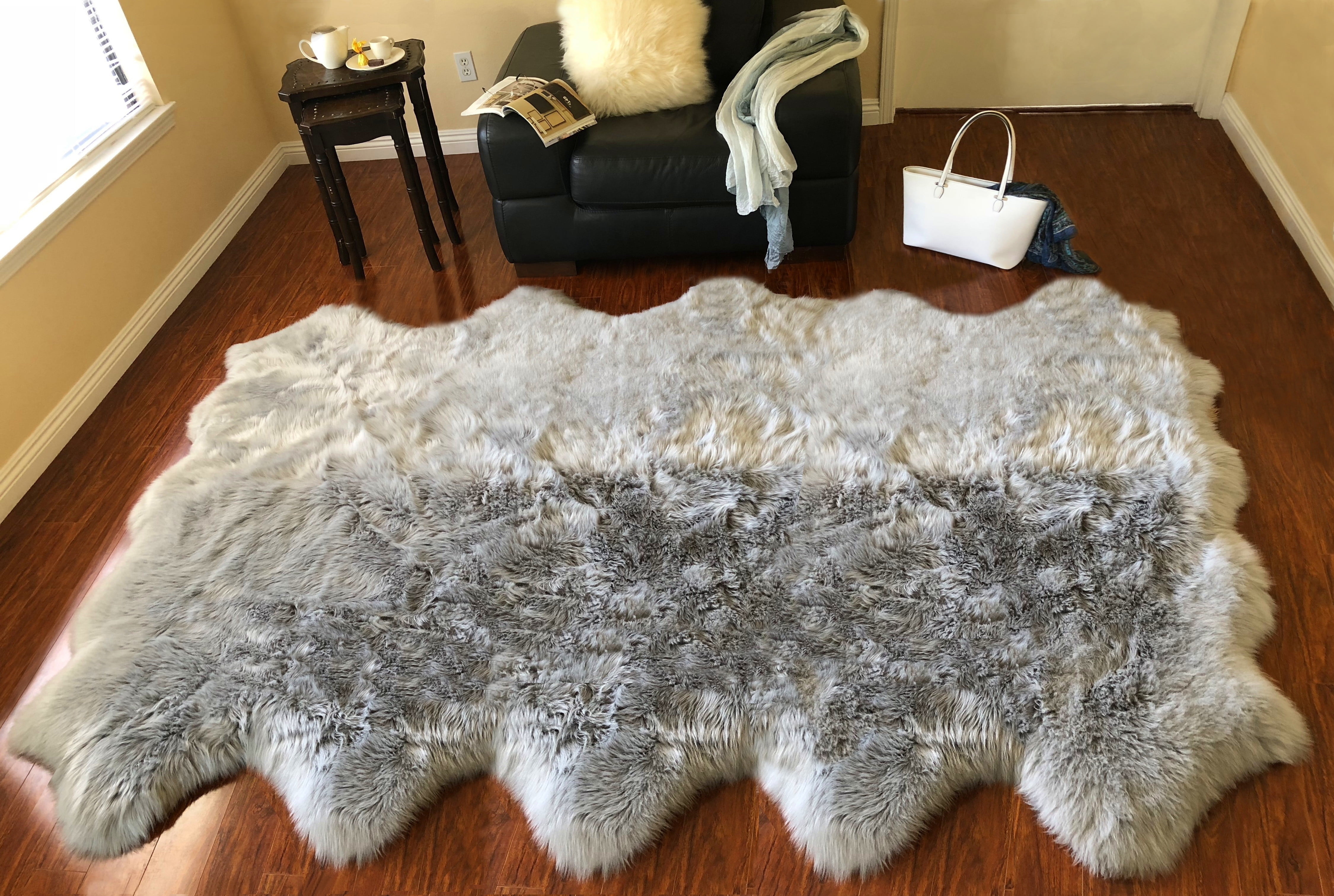 Soho Luxurious Faux Sheepskin Pelt Grey Shag Area Rug or Runner ...