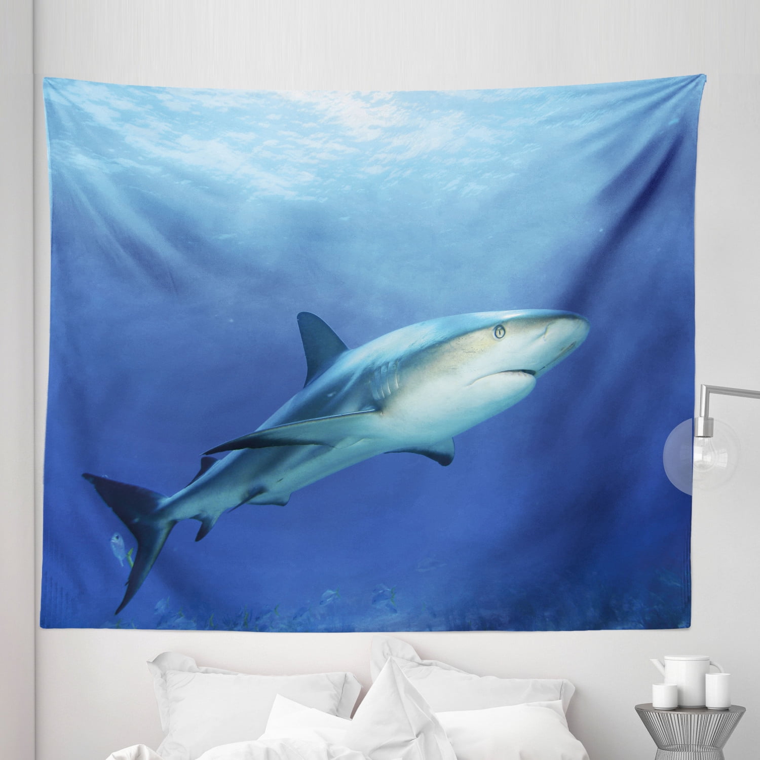 Shark Tapestry, Fish in the Exotic Ocean Dreamy Water with Surreal ...
