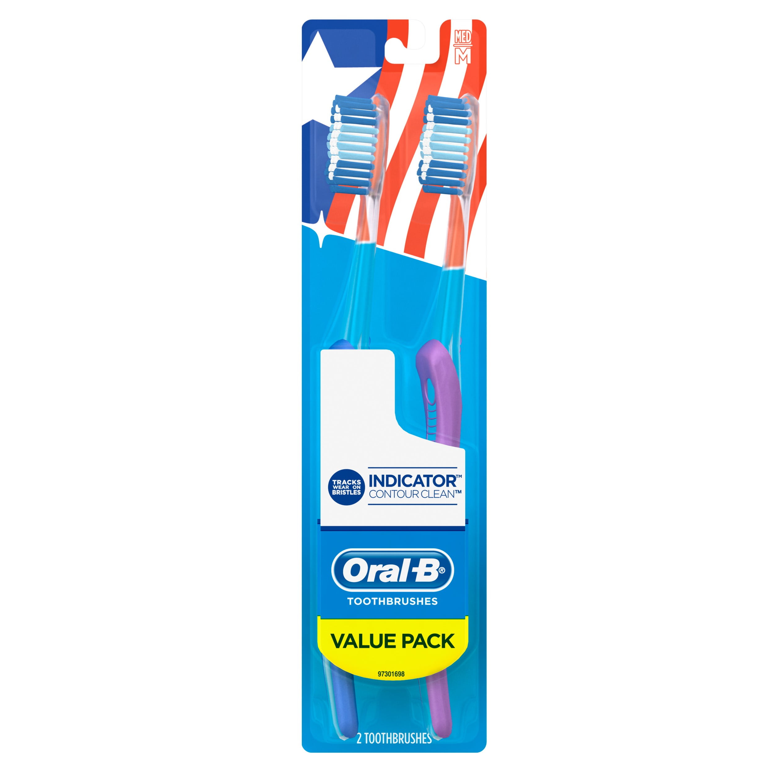 Oral-B Indicator Contour Clean Toothbrush, Medium Bristle, 2 Ct ...