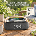 Black 6-in-1 Bedside Alarm Clock with Wireless Charging, FM Radio, and ...