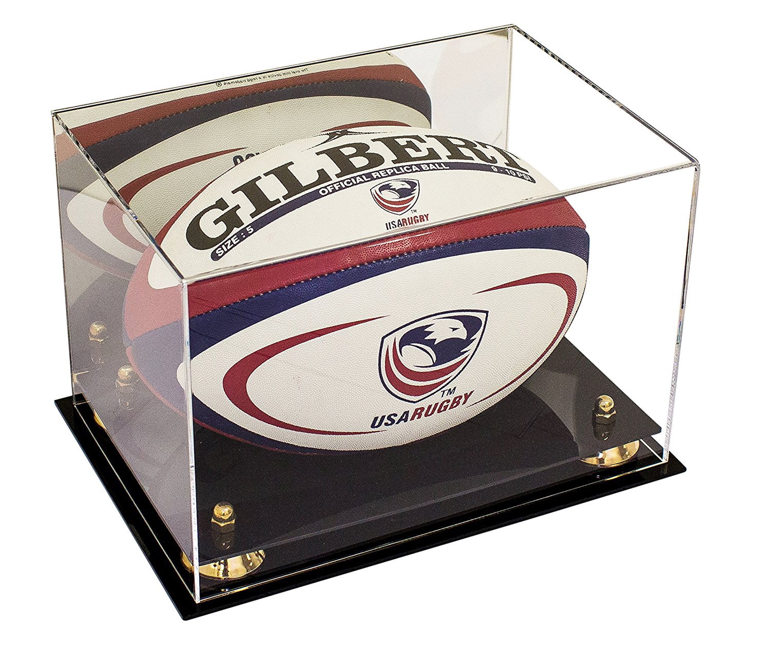 Deluxe Acrylic Rugby Ball Display Case with Gold Risers and Mirror ...