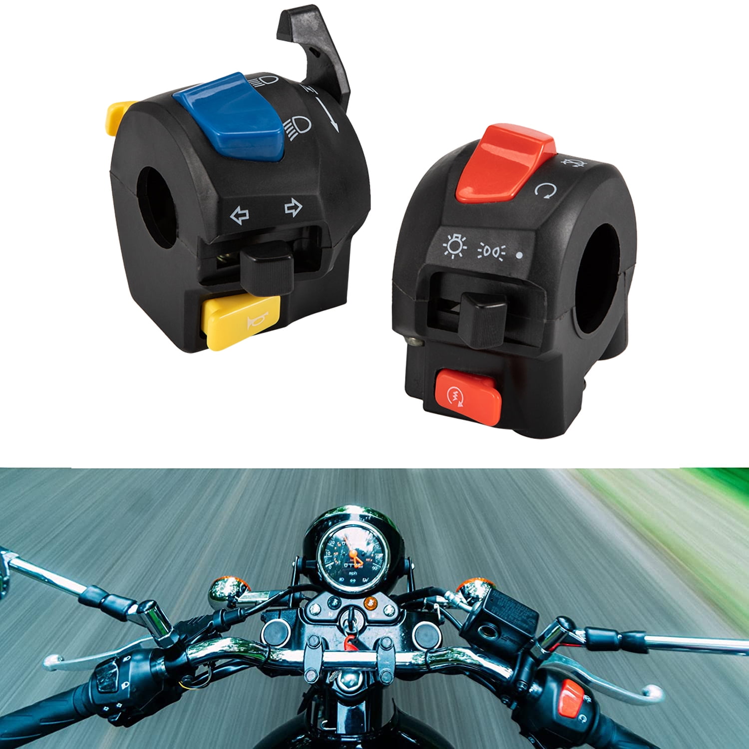 Evomosa 7/8" 22mm Set of 2 Motorcycle Handlebar Control Switches Multi ...