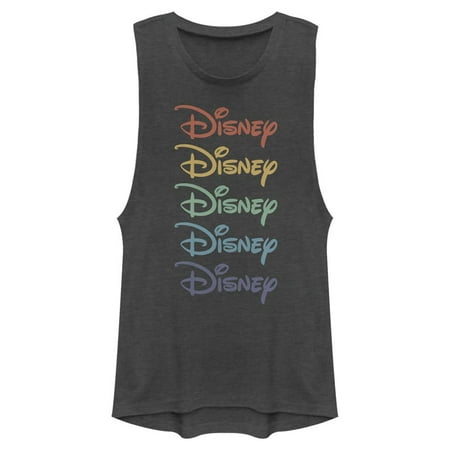 Disney Logo Rainbow Stacked Women's Muscle Tank, Charcoal, XX-Large ...
