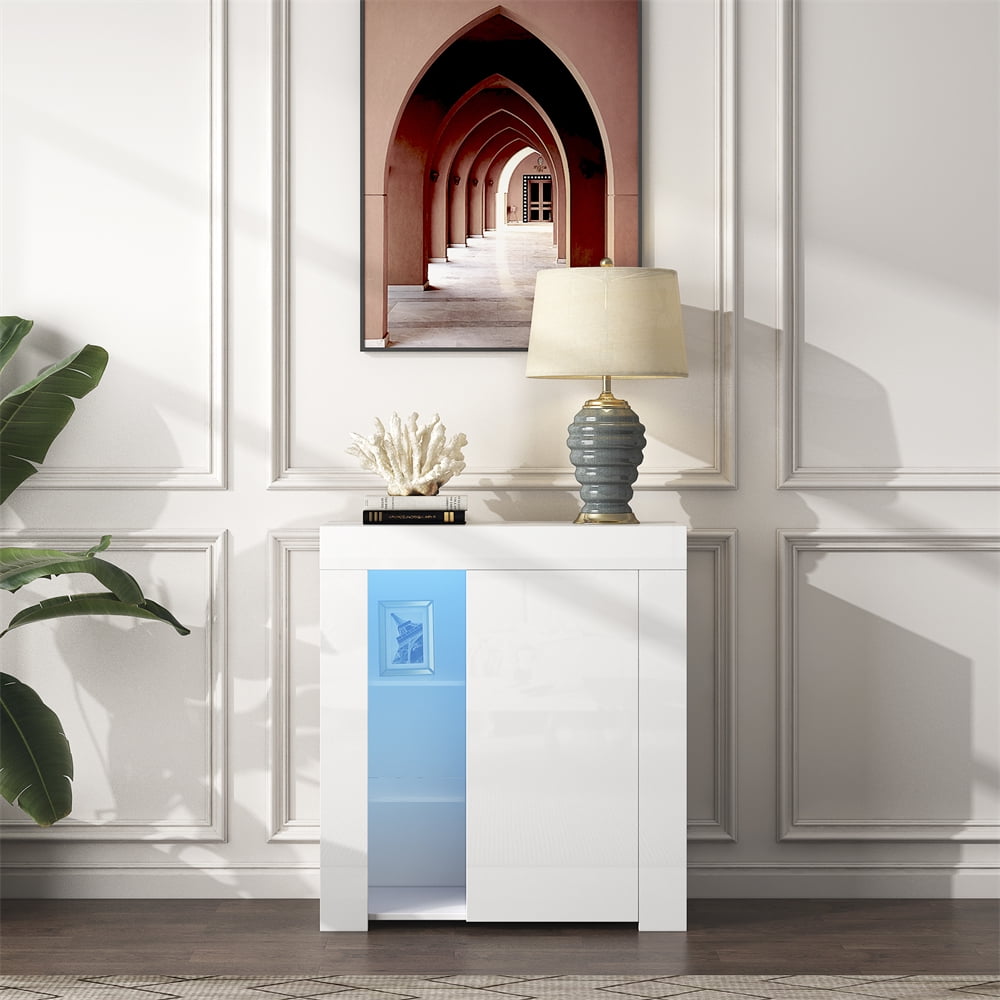 Console Table Kitchen Sideboard Cupboard with Blue LED Light, Entryway ...