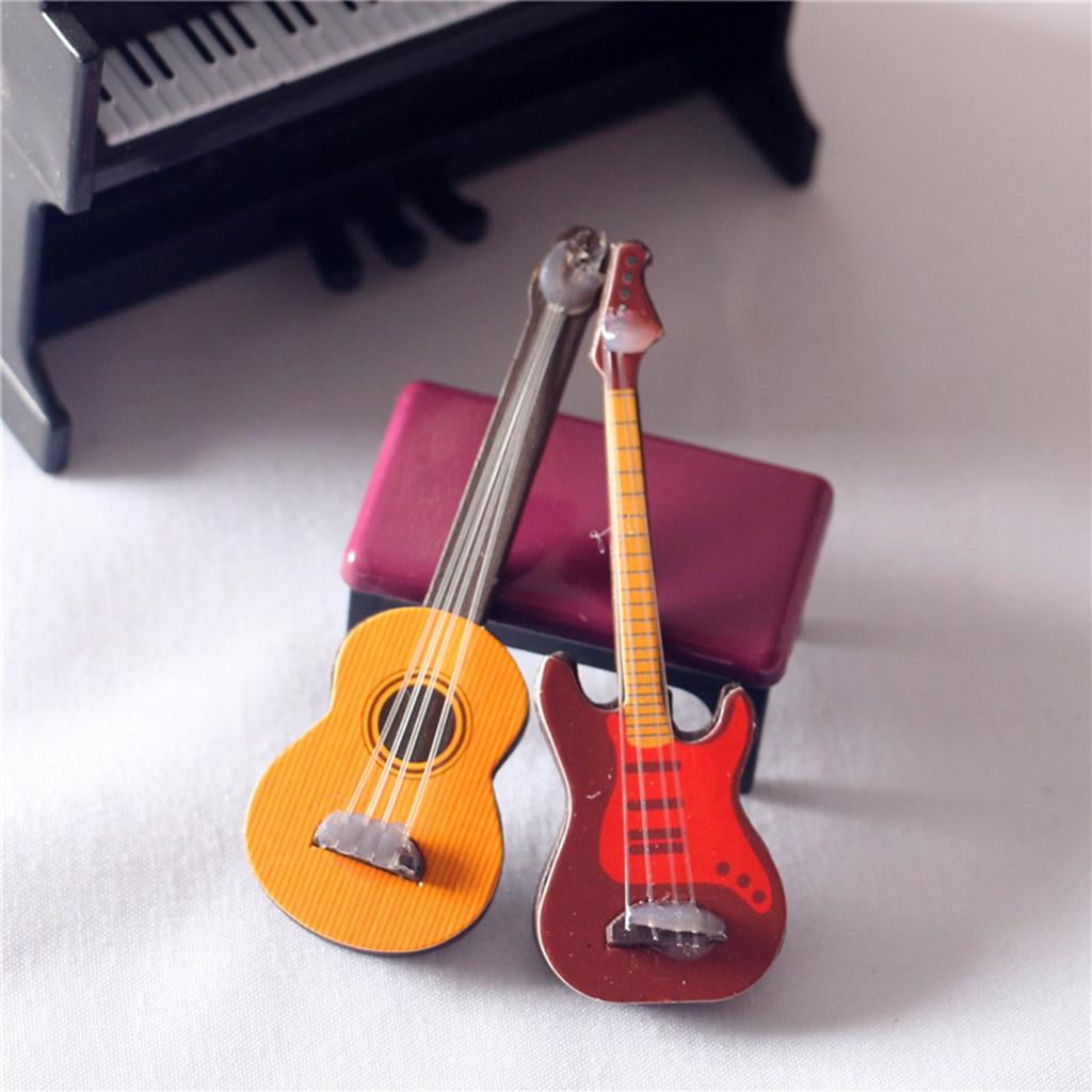 2Pcs Dollhouse Guitar Playset Model Accessory Toy Instrument Ornament ...