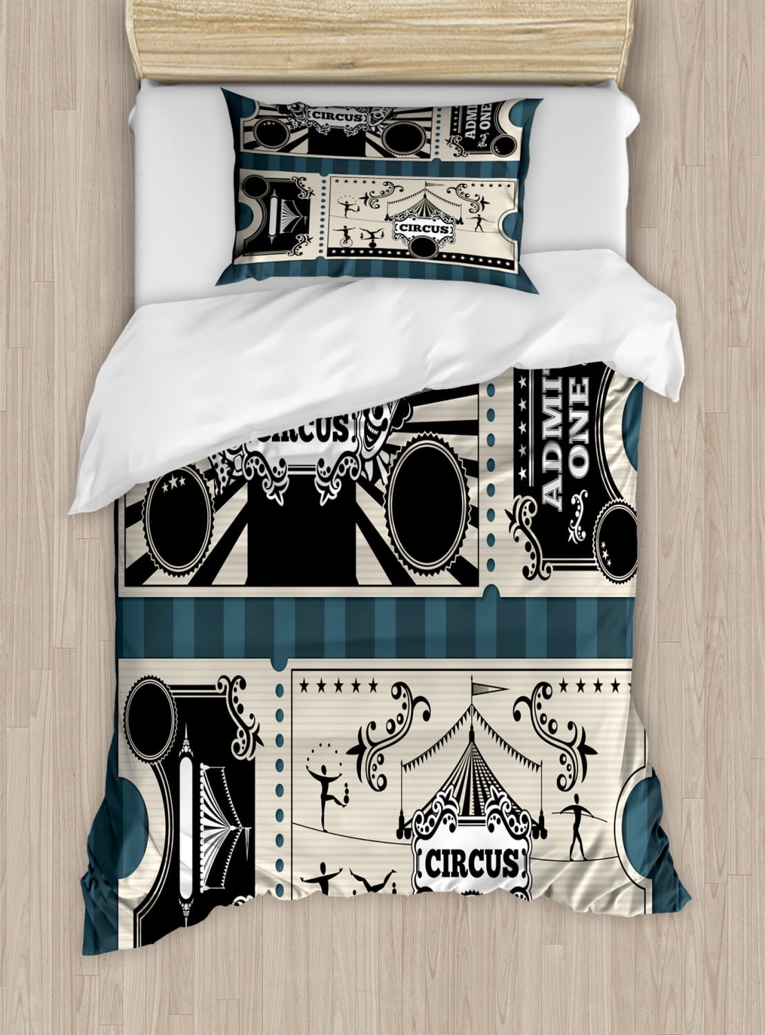 Circus Duvet Cover Set, Ticket Designs with Admit One Lettering Clowns ...