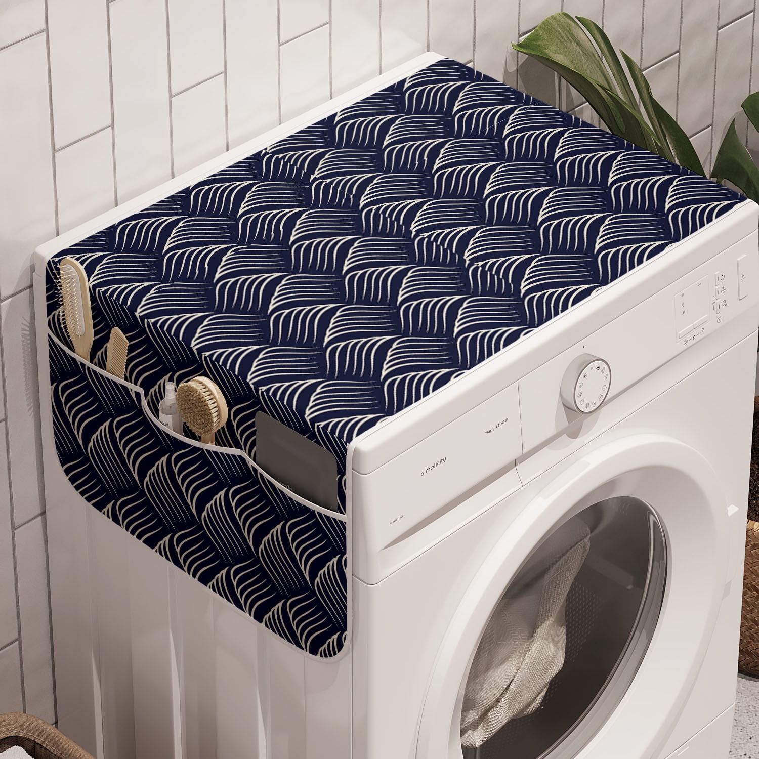 Geometric Washing Machine Organizer, Vintage Ocean Waves Design with ...