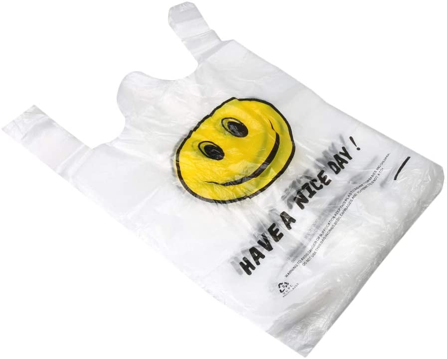 Mxfans 100pcs Plastic Carry Shopping Bags Smiling Smile Face Pattern 30 ...