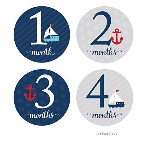 Navy Blue Nautical Baby Shower Pregnancy Baby Belly Milestone Label ...