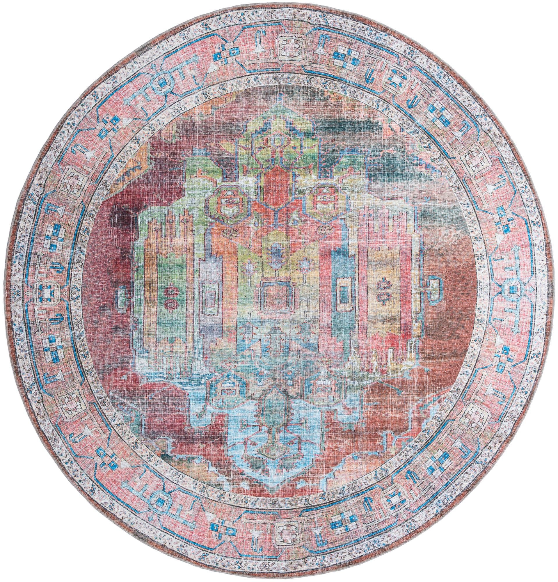 Rugs.com Maahru Collection Washable Rug – 10 Ft Round Multi Low-Pile ...