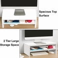 2 Tier White Monitor Riser Stand, Wood Desktop Stand with storage for ...