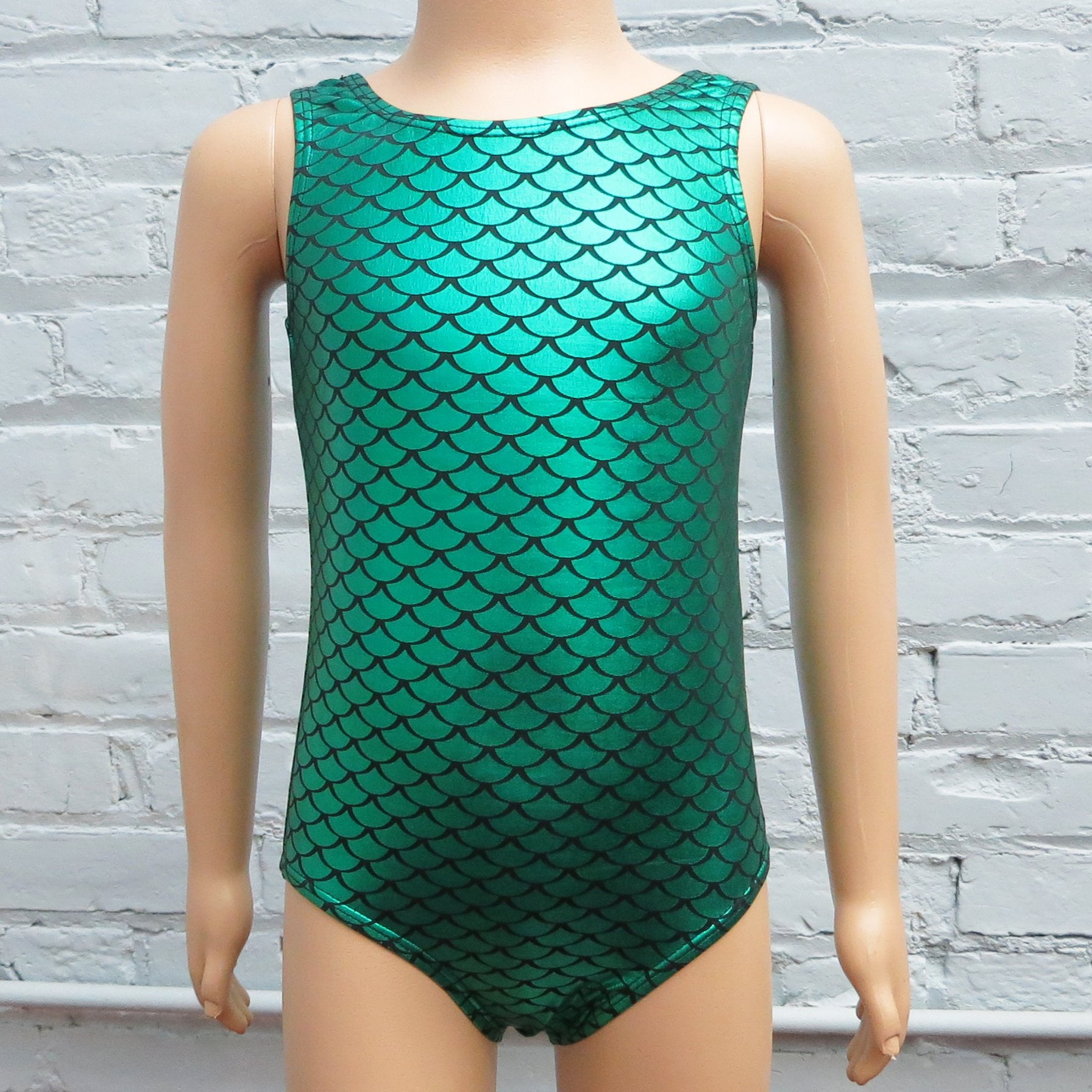 Wenchoice Green Fish Scale Mermaid Tank Leotard Girl'S L(5Y-6Y ...