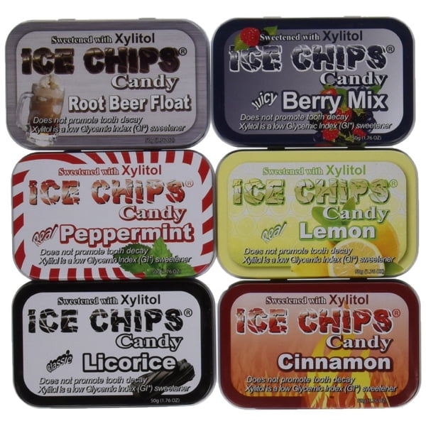 Ice Chips Candy 6 Flavor Variety Mix Hand-crafted Candy 1.76 oz Tins ...
