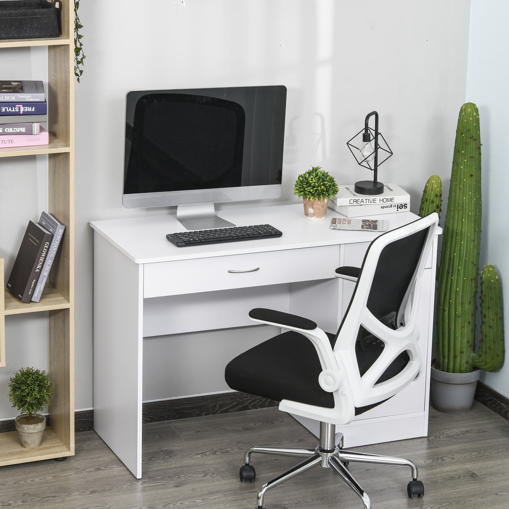 Computer Desk w/ Two Drawers & Locker for Home Office & Study White ...