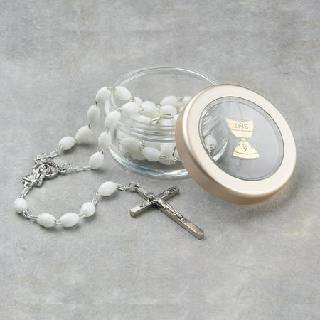 Silver Tone White Glass Cateye Bead First Communion Rosary Holder ...