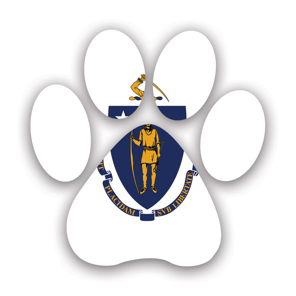 Massachusetts State Paw Print Shaped Sticker Decal - Self Adhesive ...