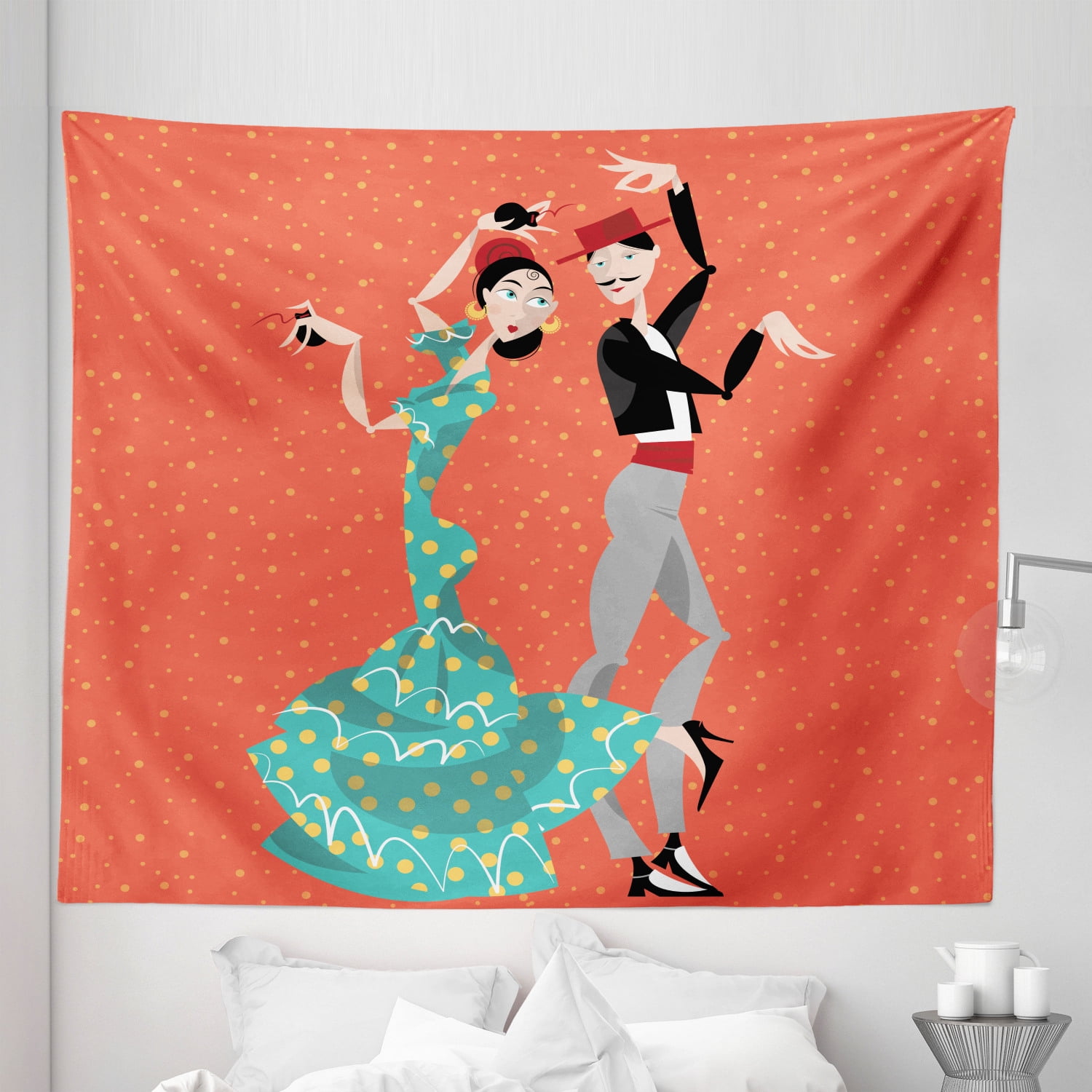 Spanish Tapestry, Flamenco Dancers Couple Performing in Historical Folk ...