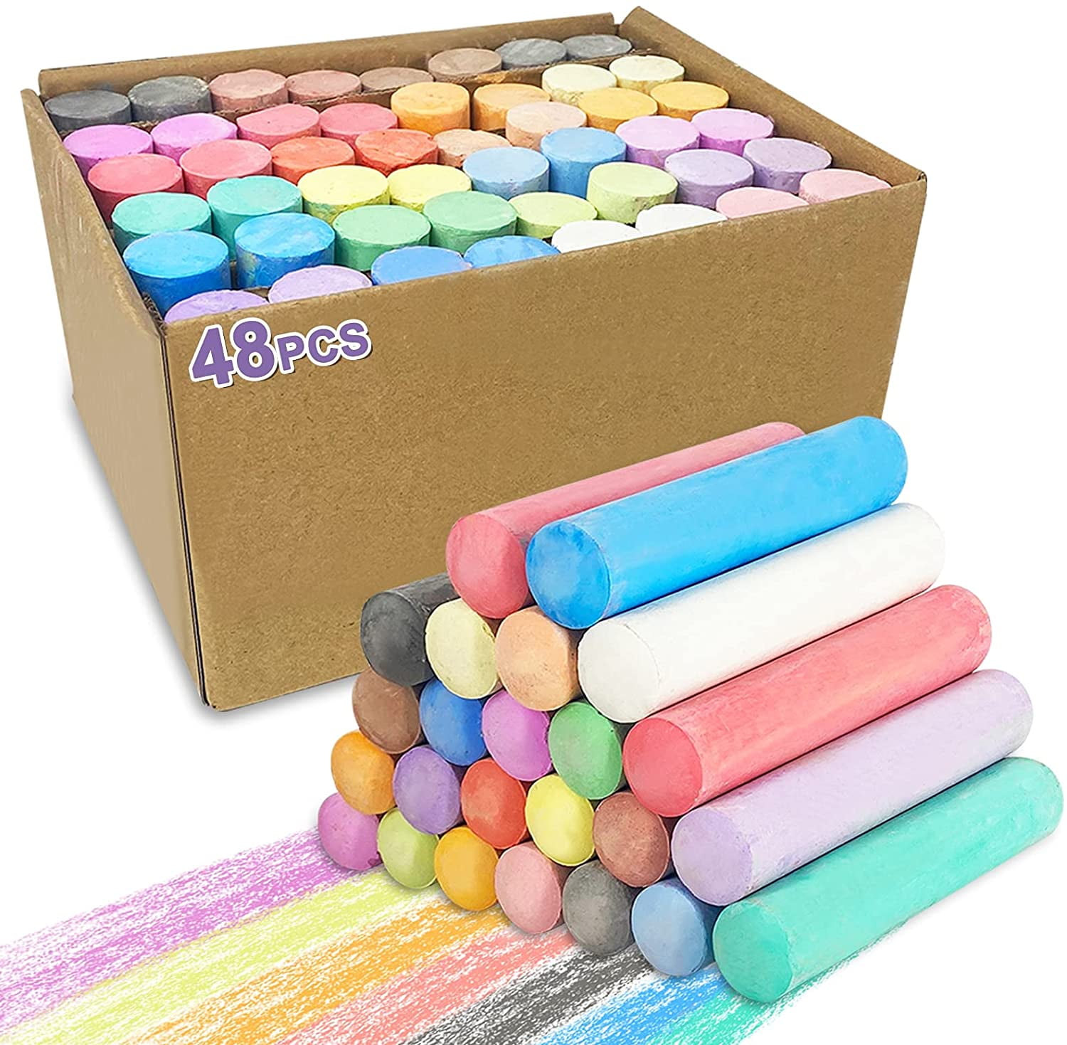 48 Pack Sidewalk Chalks Set 24 Colors Washable Jumbo Drawing Chalks for ...
