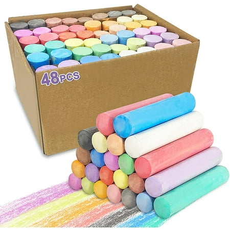 48 Pack Sidewalk Chalks Set 24 Colors Washable Jumbo Drawing Chalks for ...