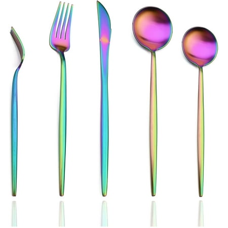 Luxury Matte Rainbow Silverware Set 20-Piece 18/0 Stainless Steel ...